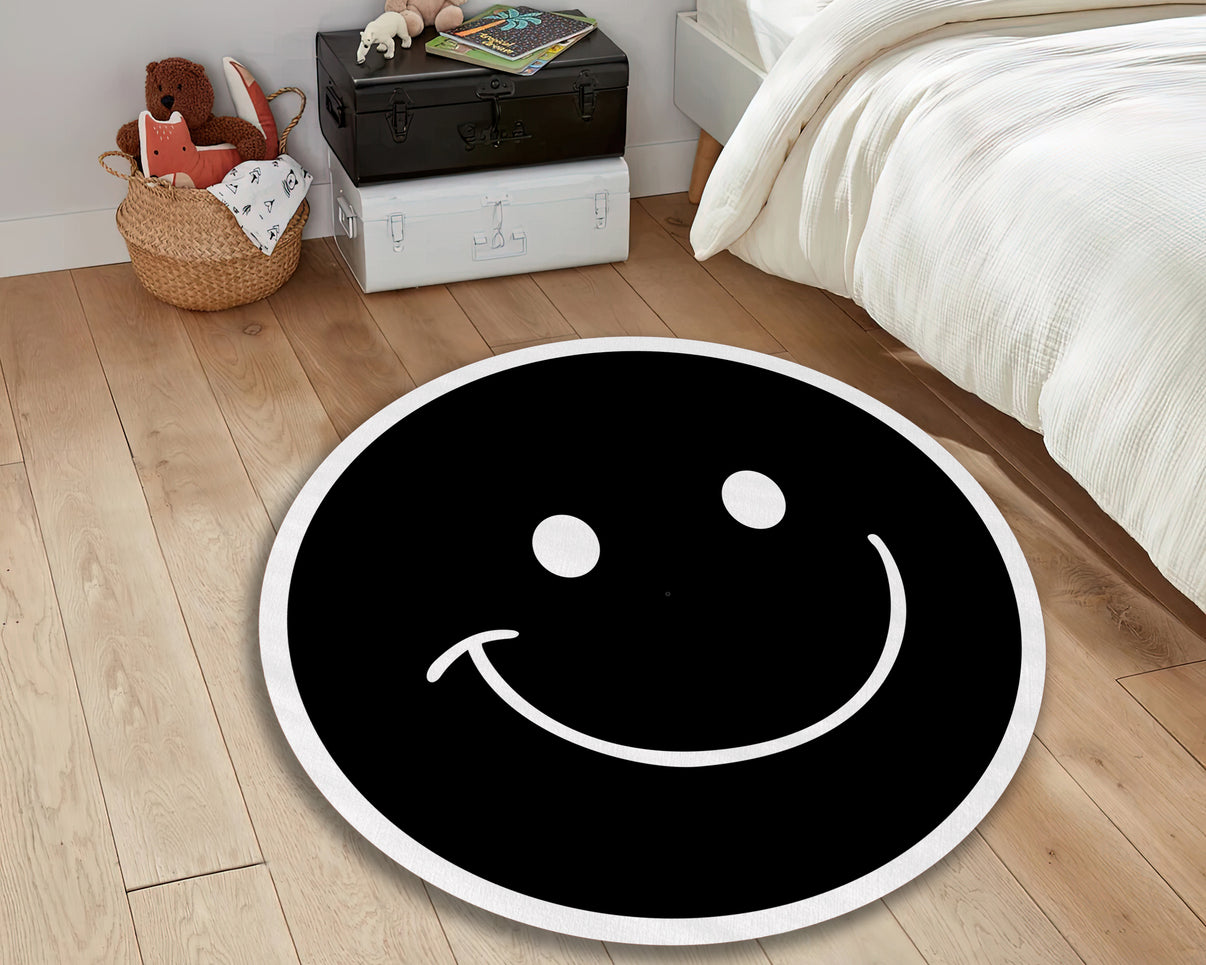 Black Emoji Rug, Kids Room Mat, Smiley Face Carpet, Laughing Face Mat ...