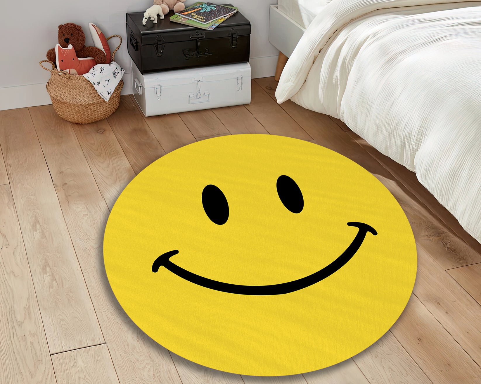 Yellow Emoji Face Rug, Nursery Mat, Smiley Carpet, Child-Friendly Emoj ...