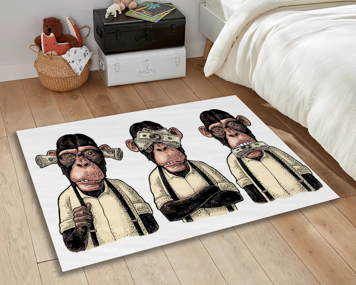 Three Wise Monkey Rug, Funny Animal Carpet, Bedroom Mat, 3 Wise Monkey ...